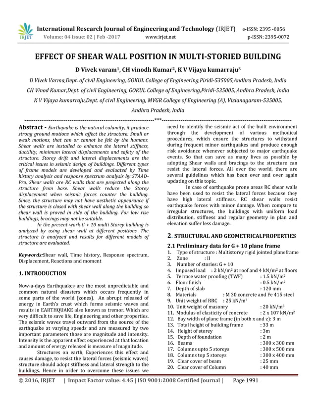 Effect of shear wall position in multi-storied building | PDF | Civil Engineering Industry ...