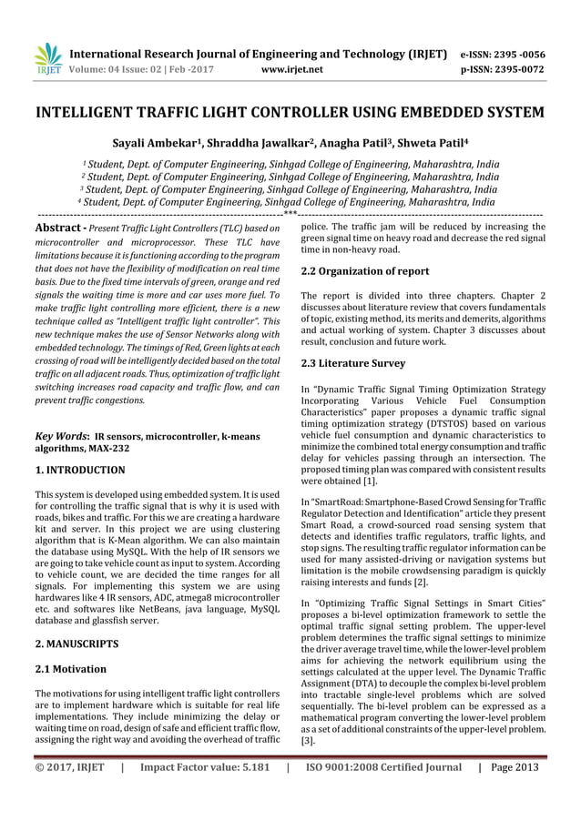 Intelligent traffic light controller using embedded system | PDF