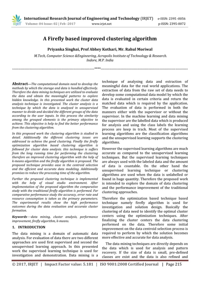 A Firefly based improved clustering algorithm | PDF A Firefly based improved clustering algorithm | PDF