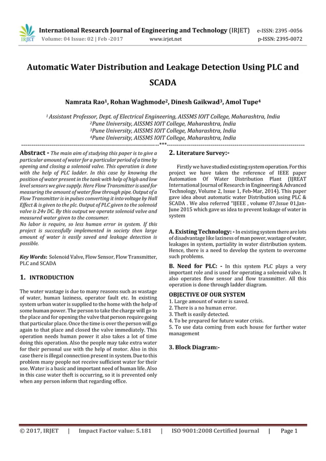 Automatic Water Distribution and Leakage Detection Using PLC and SCADA ...