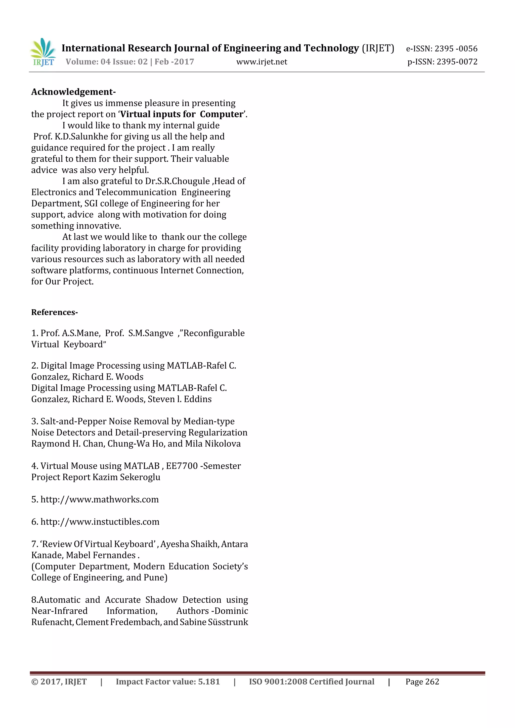 Paper on Virtual inputs for Computer | PDF