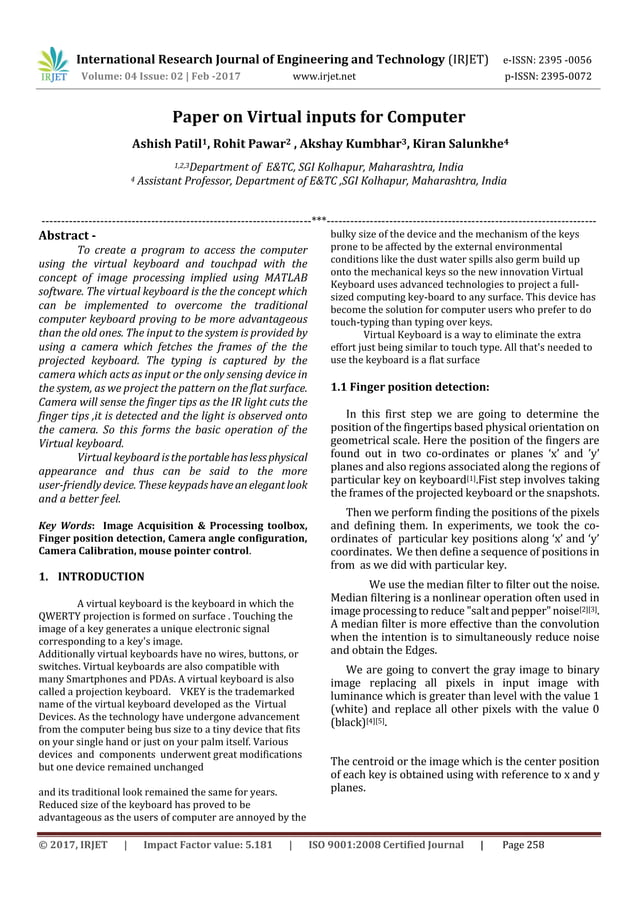 Paper on Virtual inputs for Computer | PDF