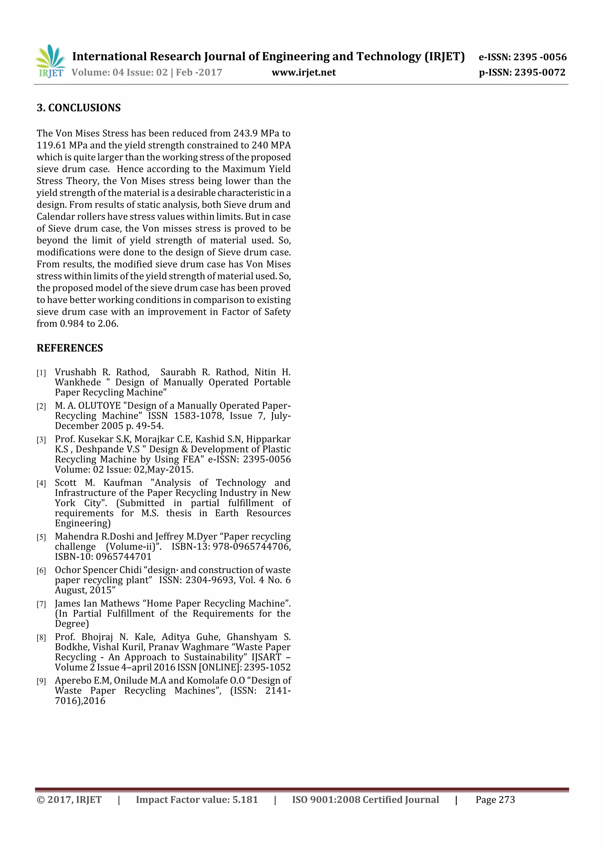 Re-Designing the elements of manually operated paper recycling machine ...