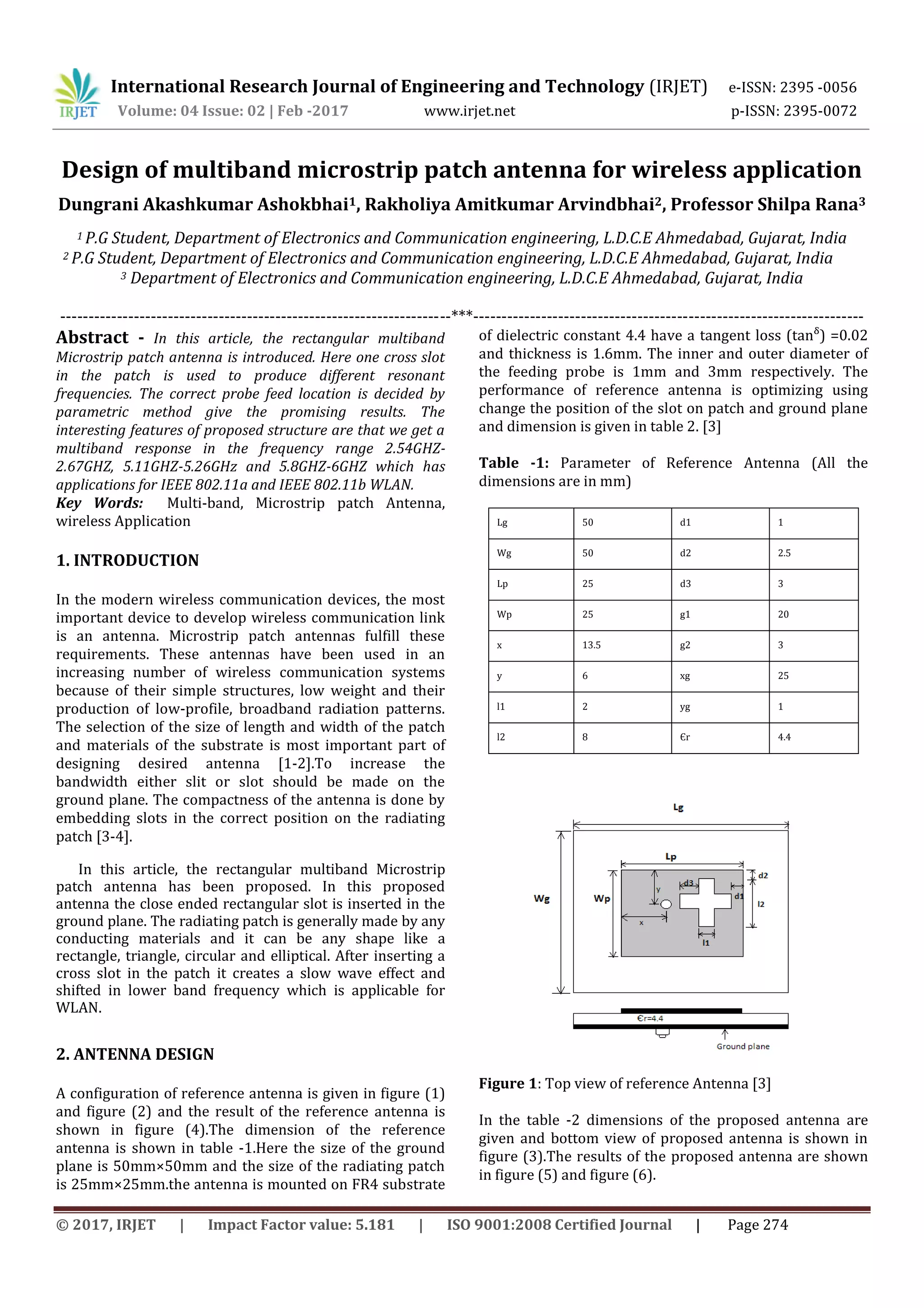 Design of multiband microstrip patch antenna for wireless application | PDF