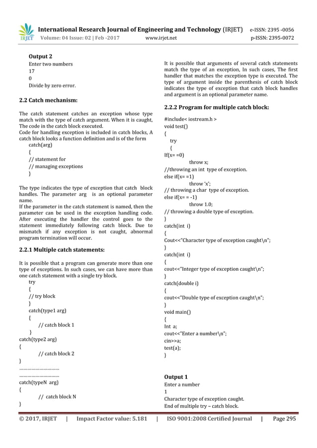 Exceptions and Exception Handling in C++ | PDF