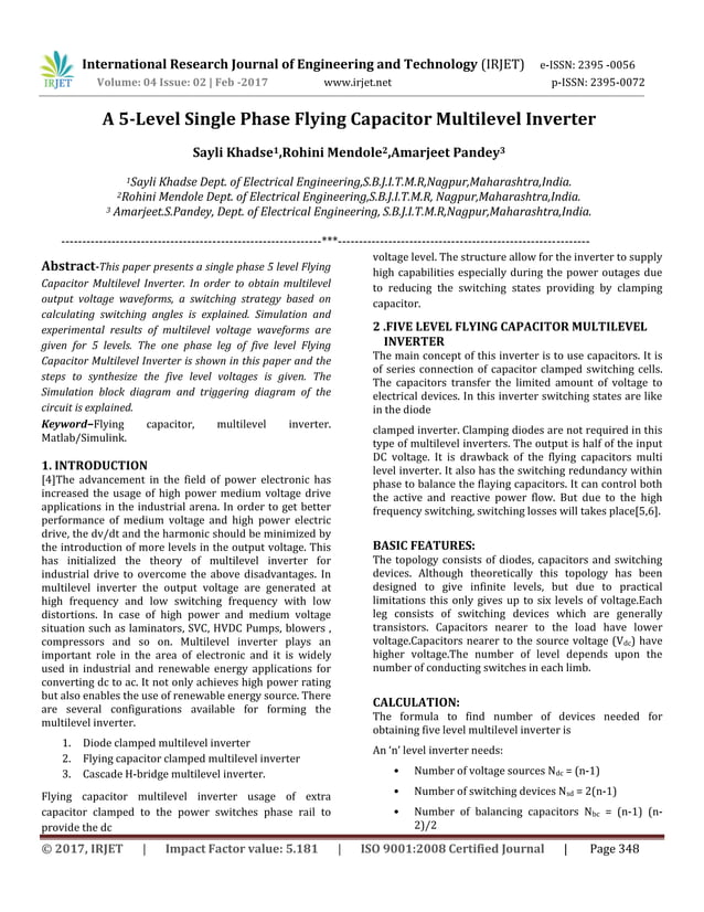 A 5-Level Single Phase Flying Capacitor Multilevel Inverter | PDF | Consumer Electronics ...