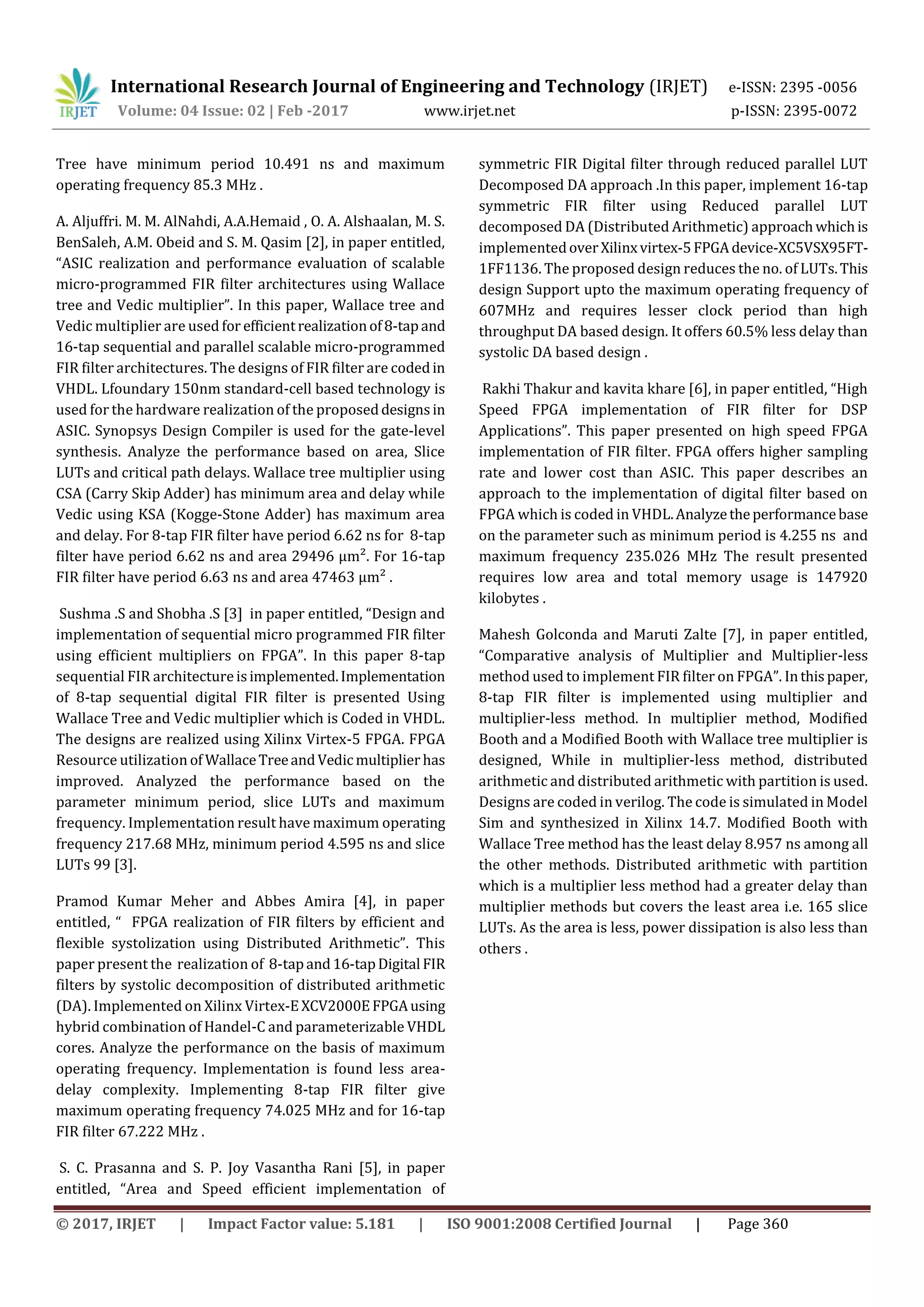 Review On Design Of Digital FIR Filters | PDF