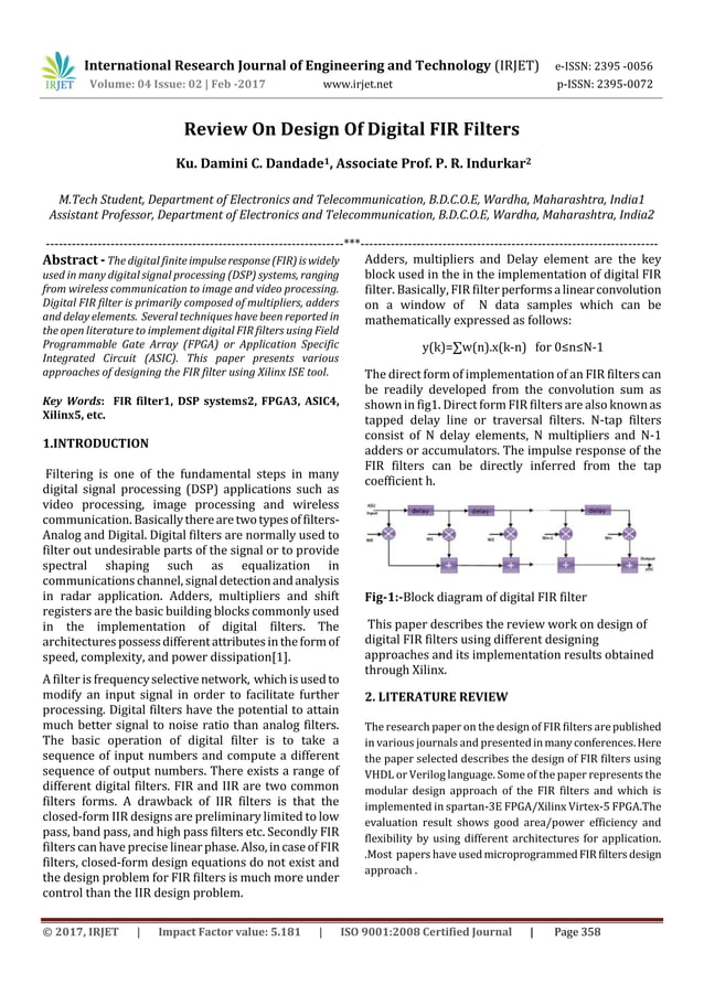 Review On Design Of Digital FIR Filters | PDF