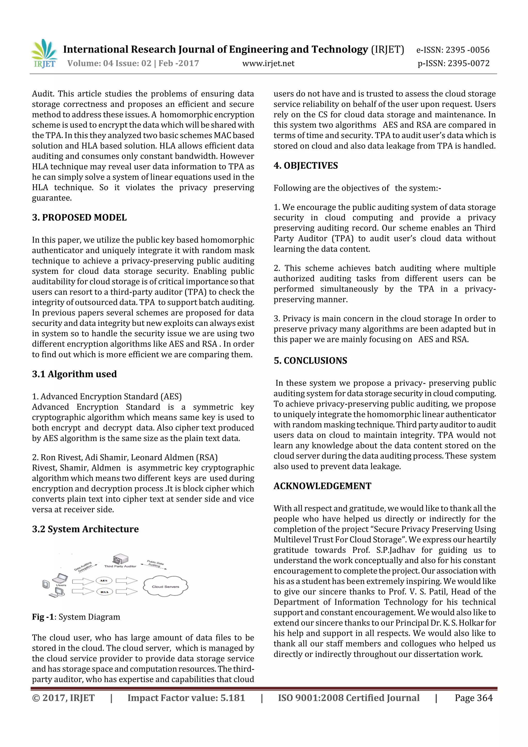 Secure Privacy Preserving Using Multilevel Trust For Cloud Storage | PDF