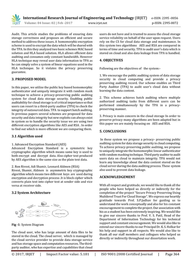 Secure Privacy Preserving Using Multilevel Trust For Cloud Storage | PDF