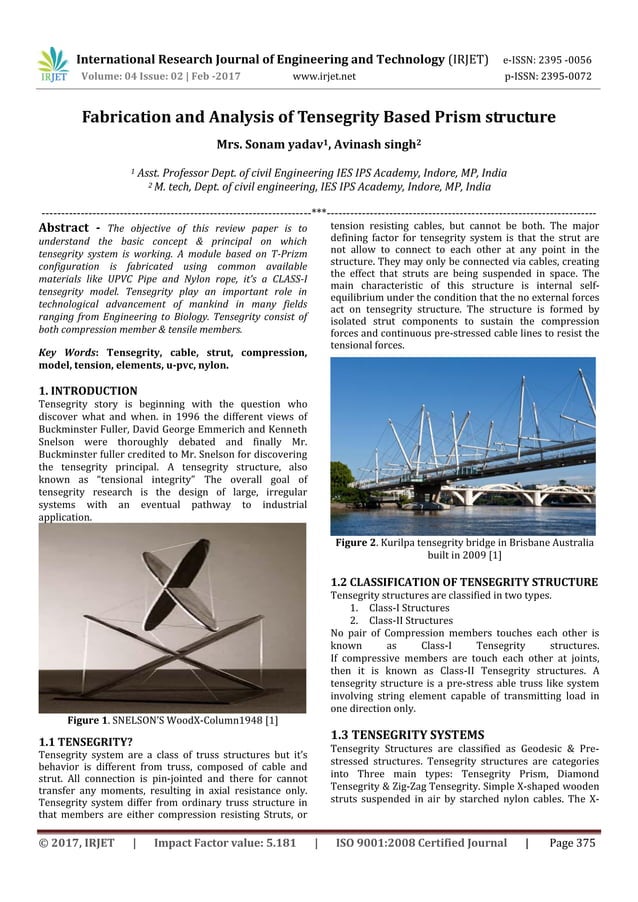 Fabrication and Analysis of Tensegrity Based Prism structure | PDF
