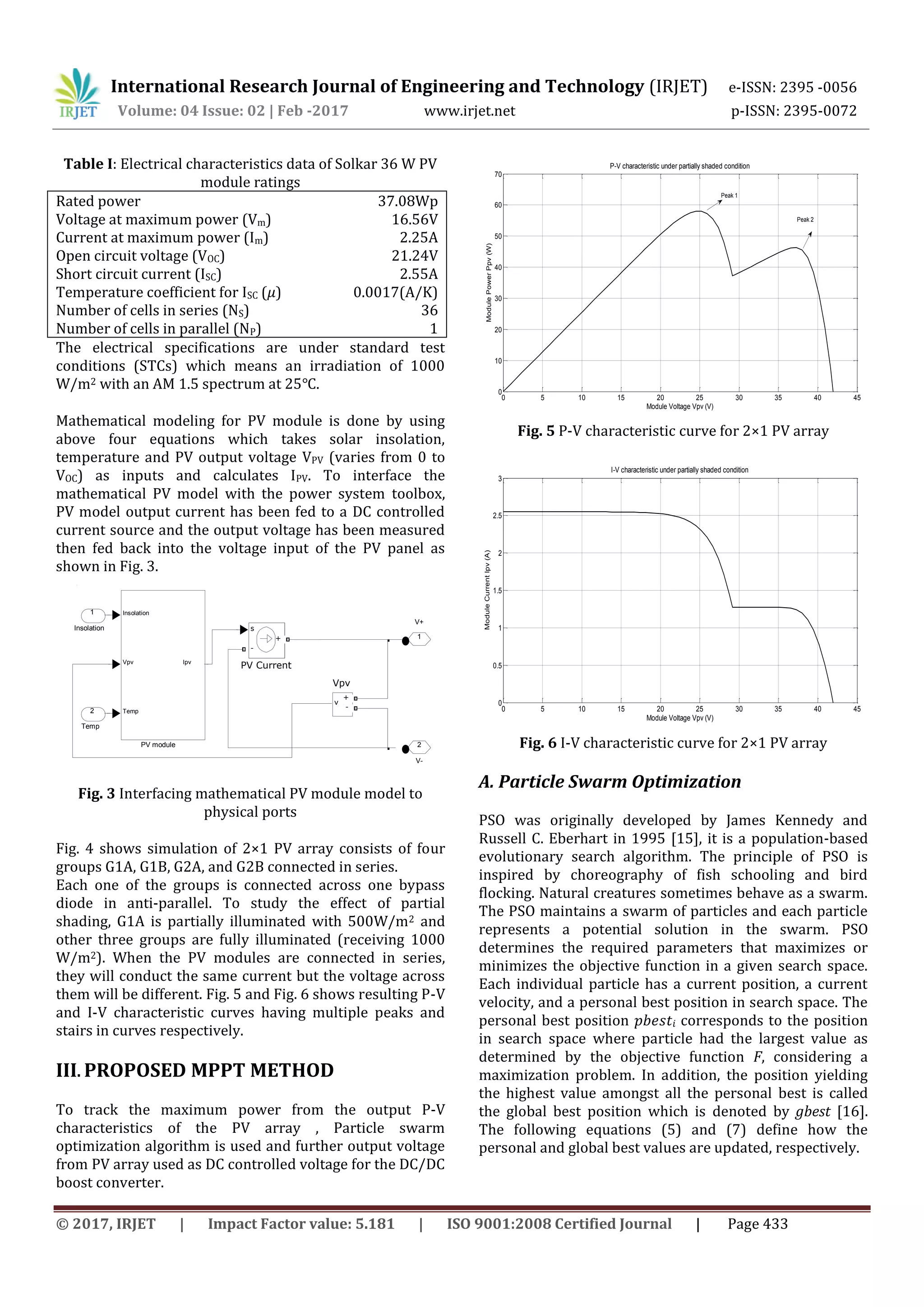 Modeling Of Solar Pv System Under Partial Shading Using Particle Swarm