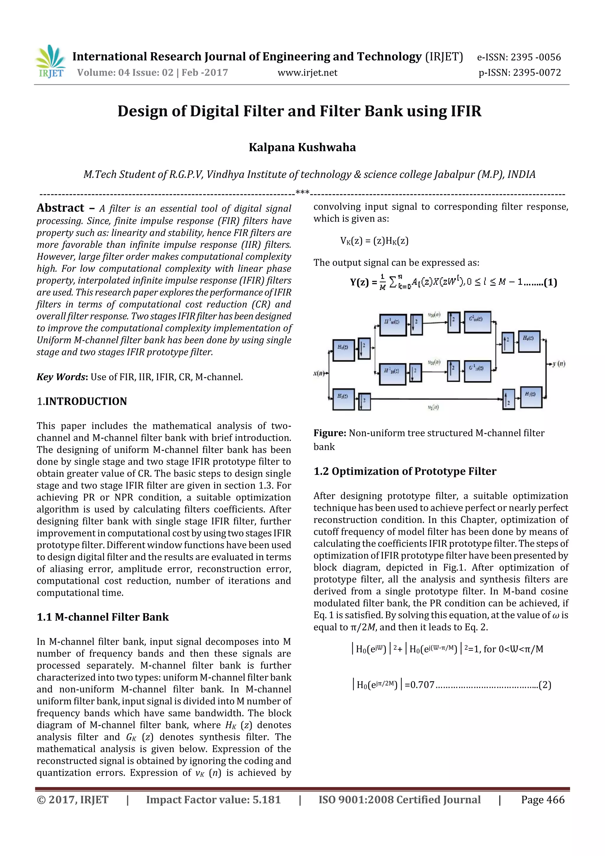 Design of Digital Filter and Filter Bank using IFIR | PDF