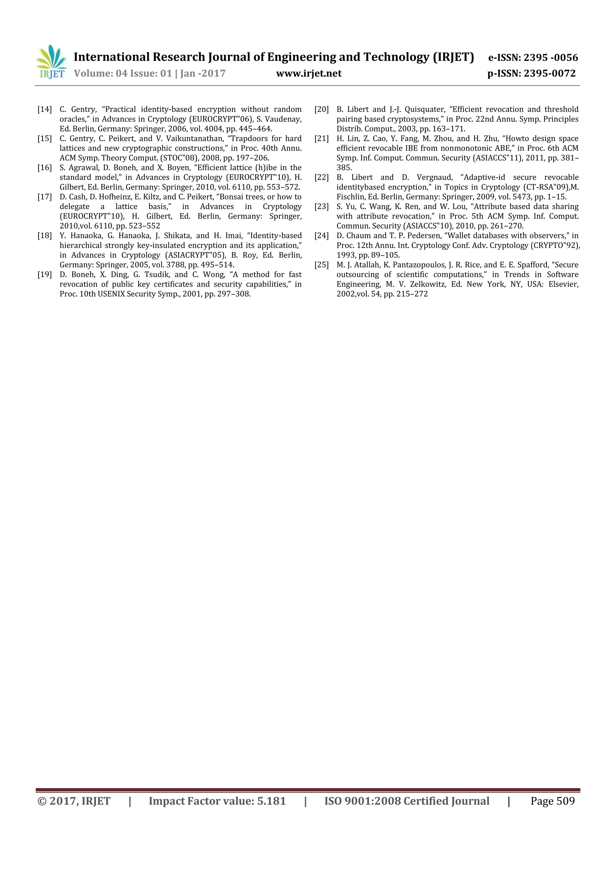 A Survey on Identity Based Encryption in Cloud Computing | PDF