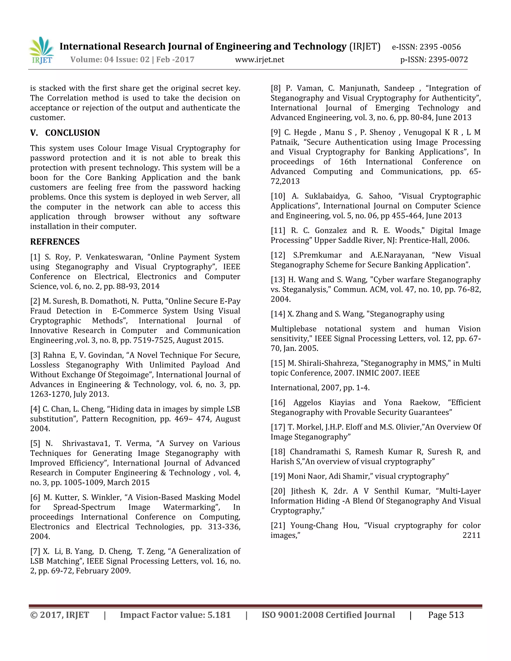 Review on Implementation Visual Cryptography & Steganography for Secure Authentication | PDF