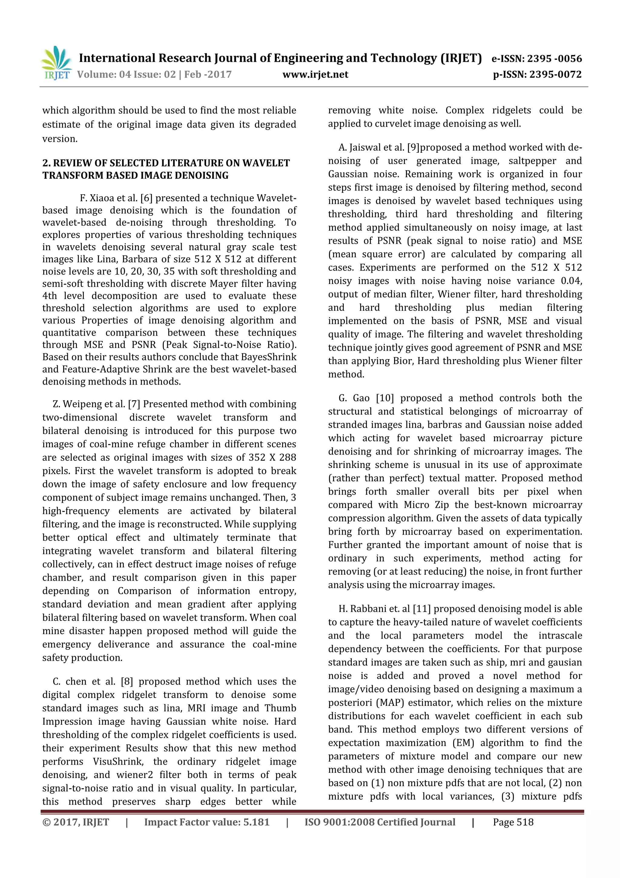 Image Denoising of various images Using Wavelet Transform and Thresholding Techniques | PDF