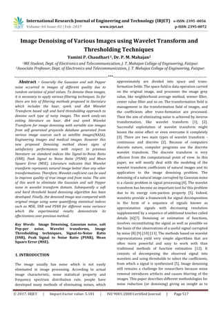 Image Denoising of various images Using Wavelet Transform and Thresholding Techniques | PDF