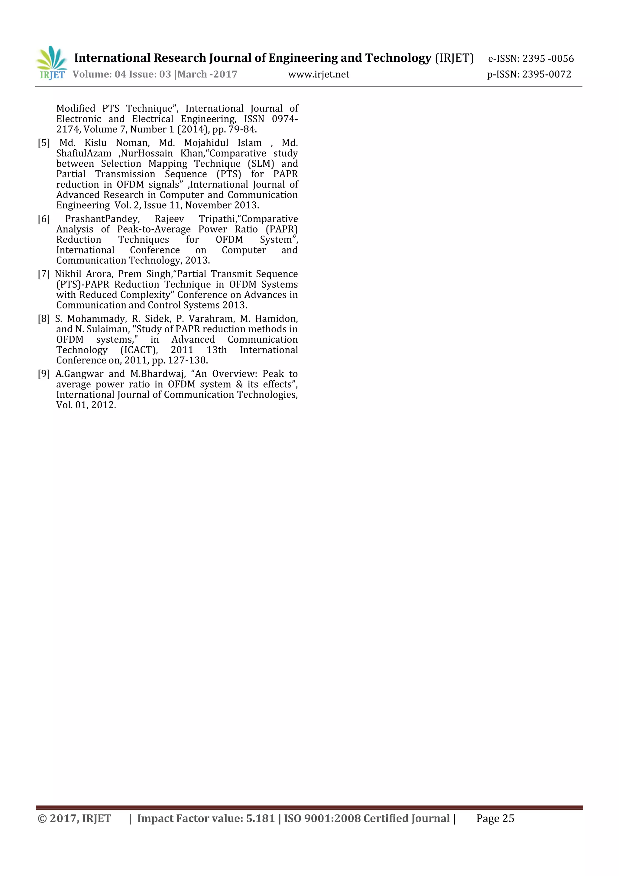 Papr Reduction Technique Partial Transmit Sequence Pts Pdf