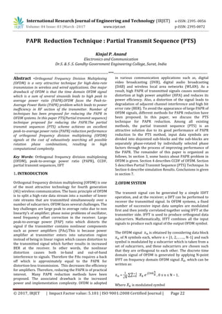 PAPR Reduction Technique : Partial Transmit Sequence (PTS) | PDF