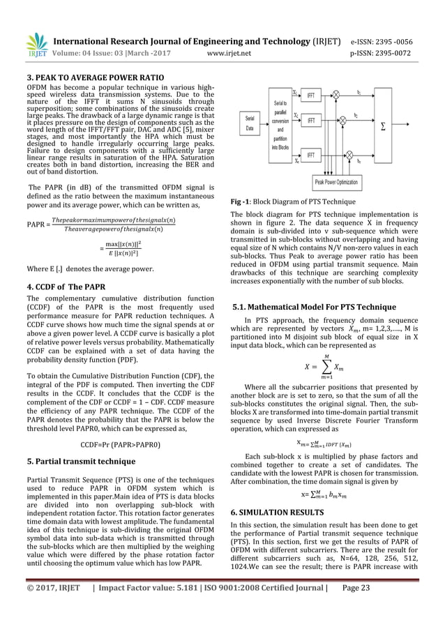 PAPR Reduction Technique : Partial Transmit Sequence (PTS) | PDF