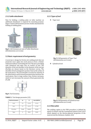 Design and Experimental study of Friction stir welding of AA6061-T6 Alloy for optimization of ...