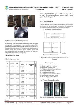 Design and Experimental study of Friction stir welding of AA6061-T6 Alloy for optimization of ...