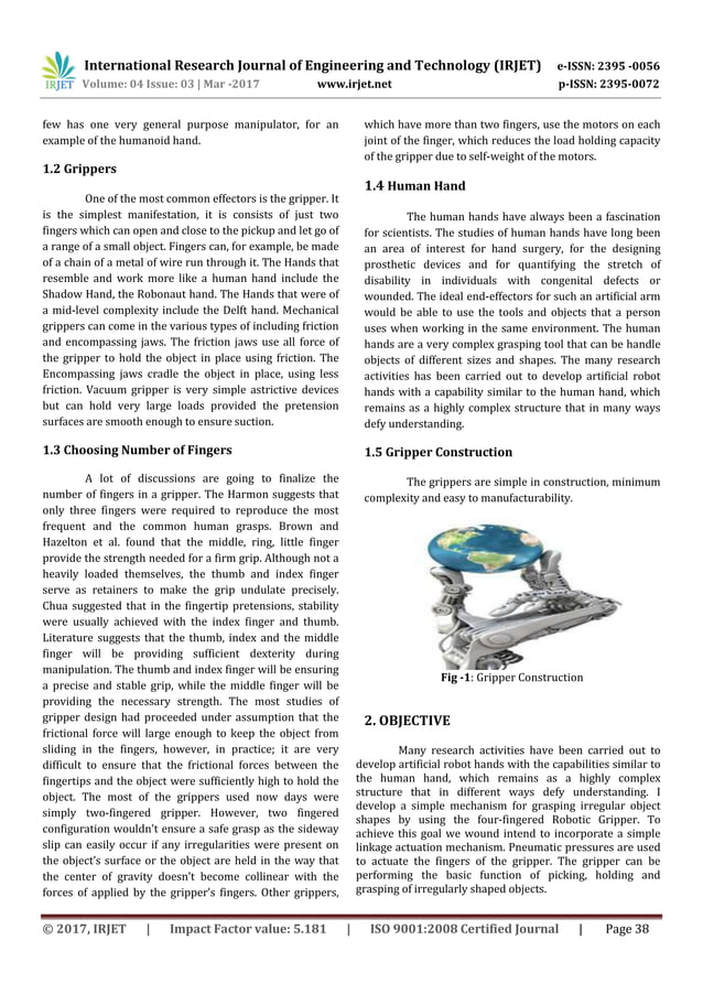 Design and Analysis of a Multi Fingered Gripper for Grasping Irregular Objects | PDF | Robotics ...