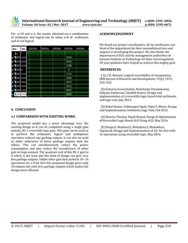 Low Power Area Efficient Arithmetic And Logical Control Unit Using Reversible Logic Pdf