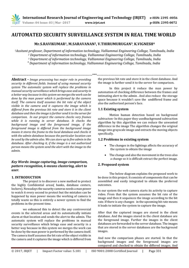 Automated Security Surveillance System in Real Time World | PDF | Databases | Computer Software ...