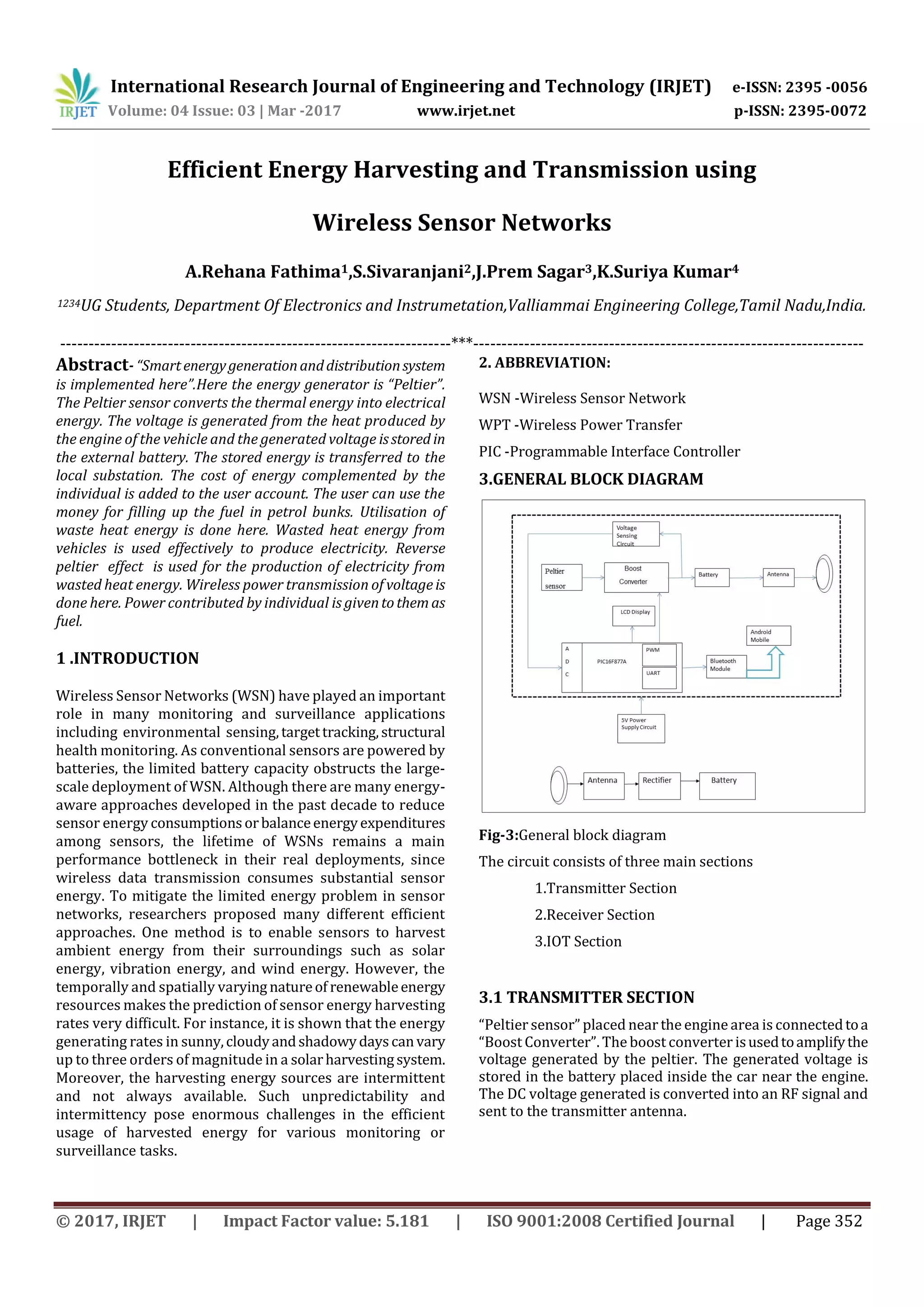 Efficient Energy Harvesting and Transmission using Wireless Sensor Networks | PDF