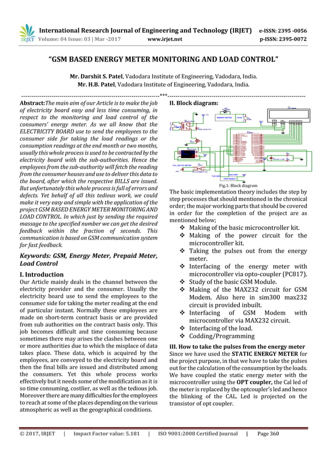Gsm Based Energy Meter Monitoring and Load Control | PDF | Gas and Electric | Home Utilities