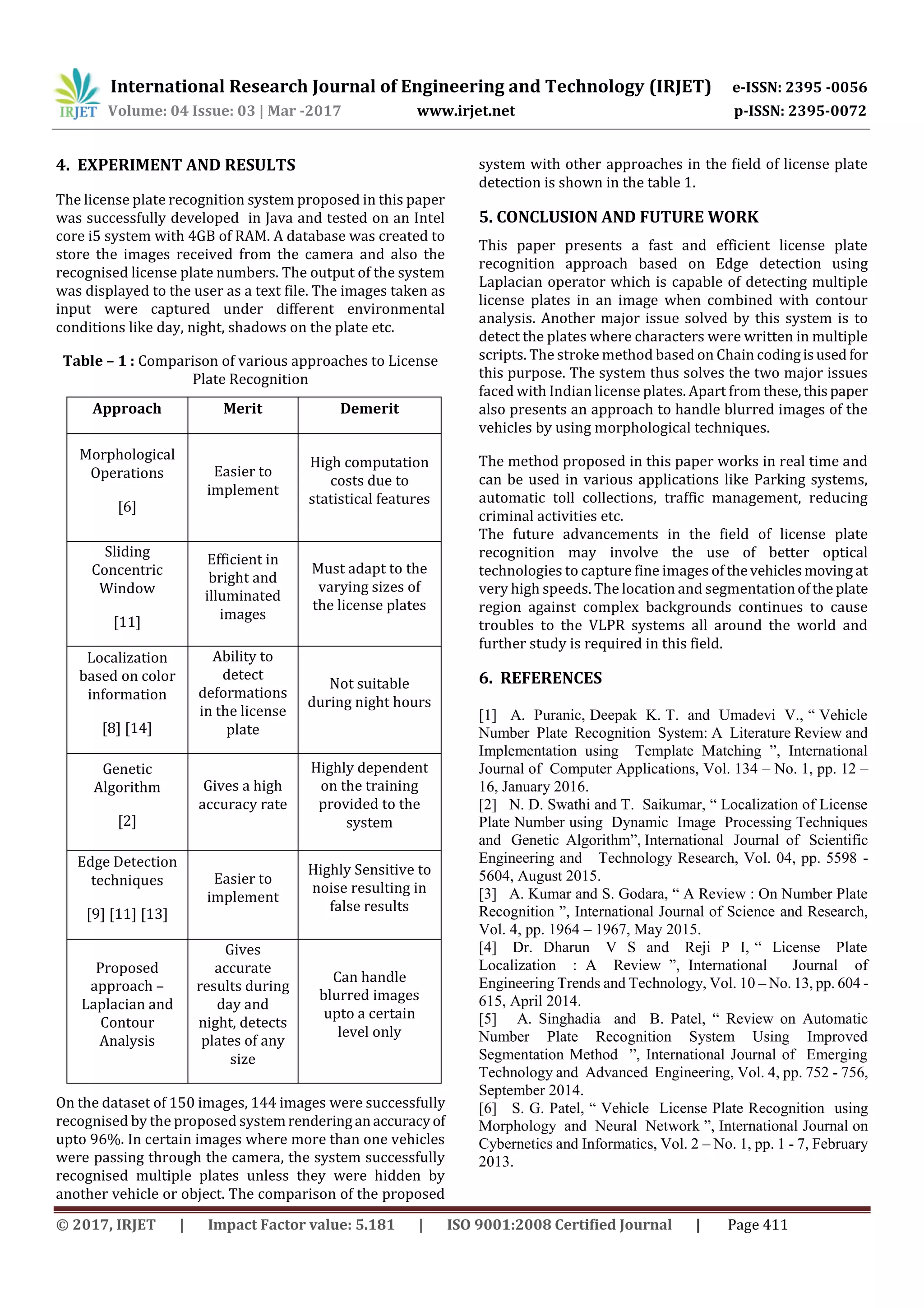 License Plate Recognition System For Moving Vehicles Using laplacian