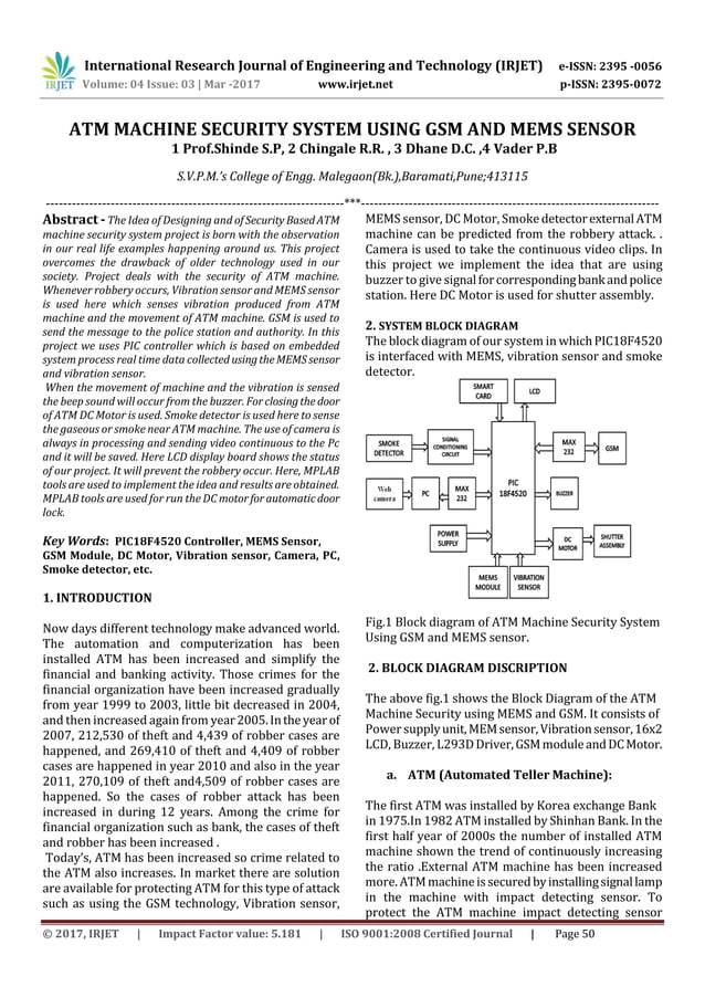 ATM machine security system using GSM and MEMS sensor | PDF