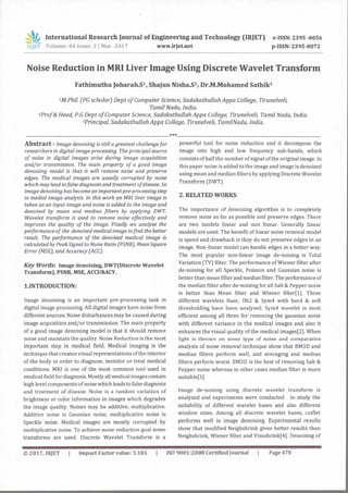 Noise Reduction in MRI Liver Image Using Discrete Wavelet Transform | PDF