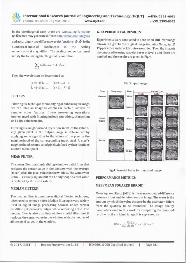 Noise Reduction in MRI Liver Image Using Discrete Wavelet Transform | PDF