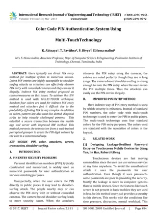 Color Code PIN Authentication System Using Multi-TouchTechnology | PDF ...