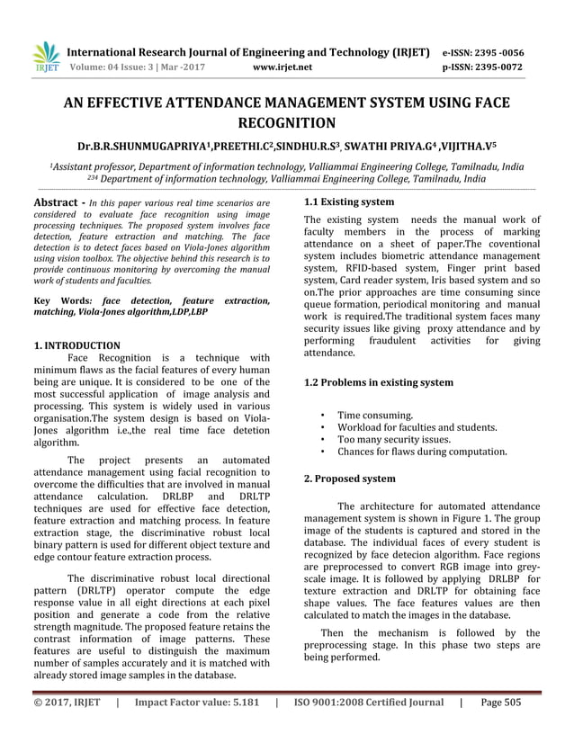 An Effective Attendance Management System using Face Recognition | PDF ...