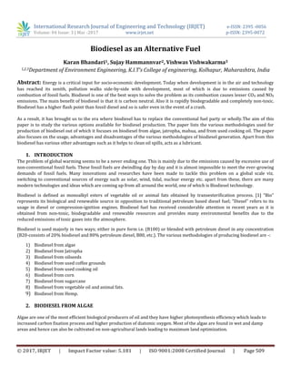 Biodiesel as an Alternative Fuel | PDF
