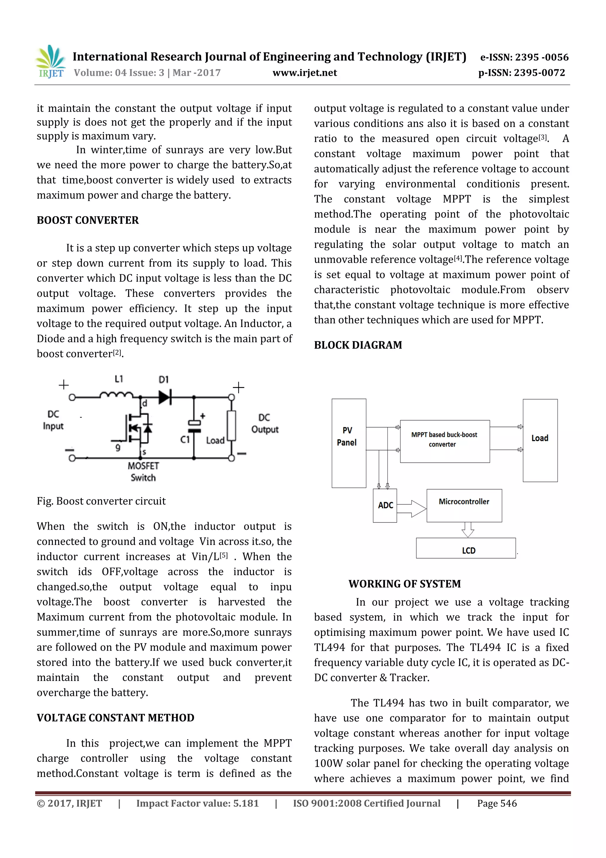 Paper On Implementation Of Mppt Charge Controller Based Buck Boost