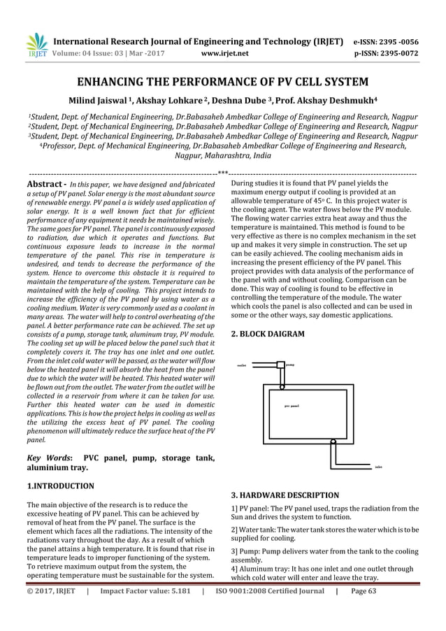 Enhancing the performance of pv cell system | PDF