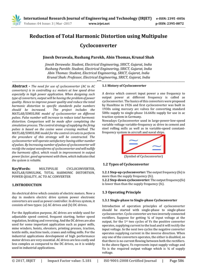 Reduction of Total Harmonic Distortion using Multipulse Cycloconverter | PDF