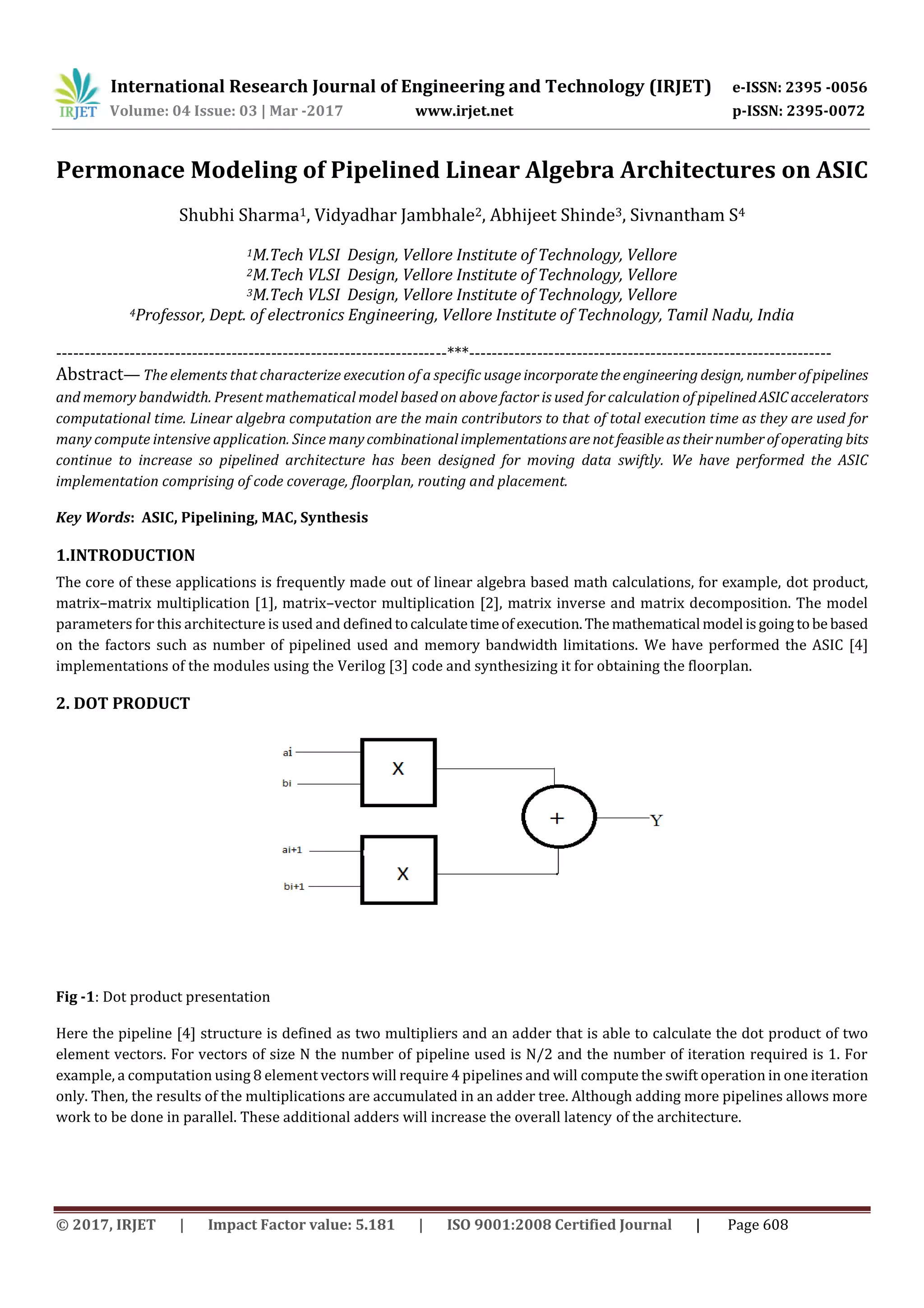 Permonace Modeling of Pipelined Linear Algebra Architectures on ASIC | PDF