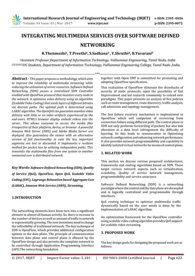 Integrating Multimedia Services Over Software Defined Networking | PDF