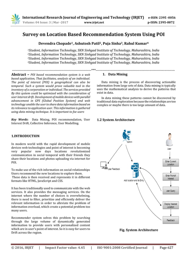 Survey on Location Based Recommendation System Using POI | PDF