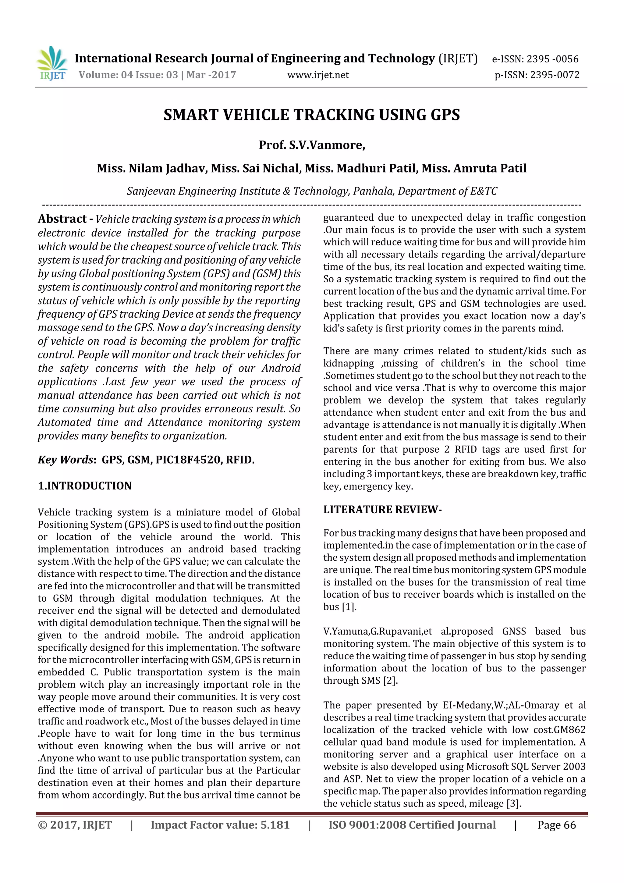 Smart vehicle tracking using GPS | PDF