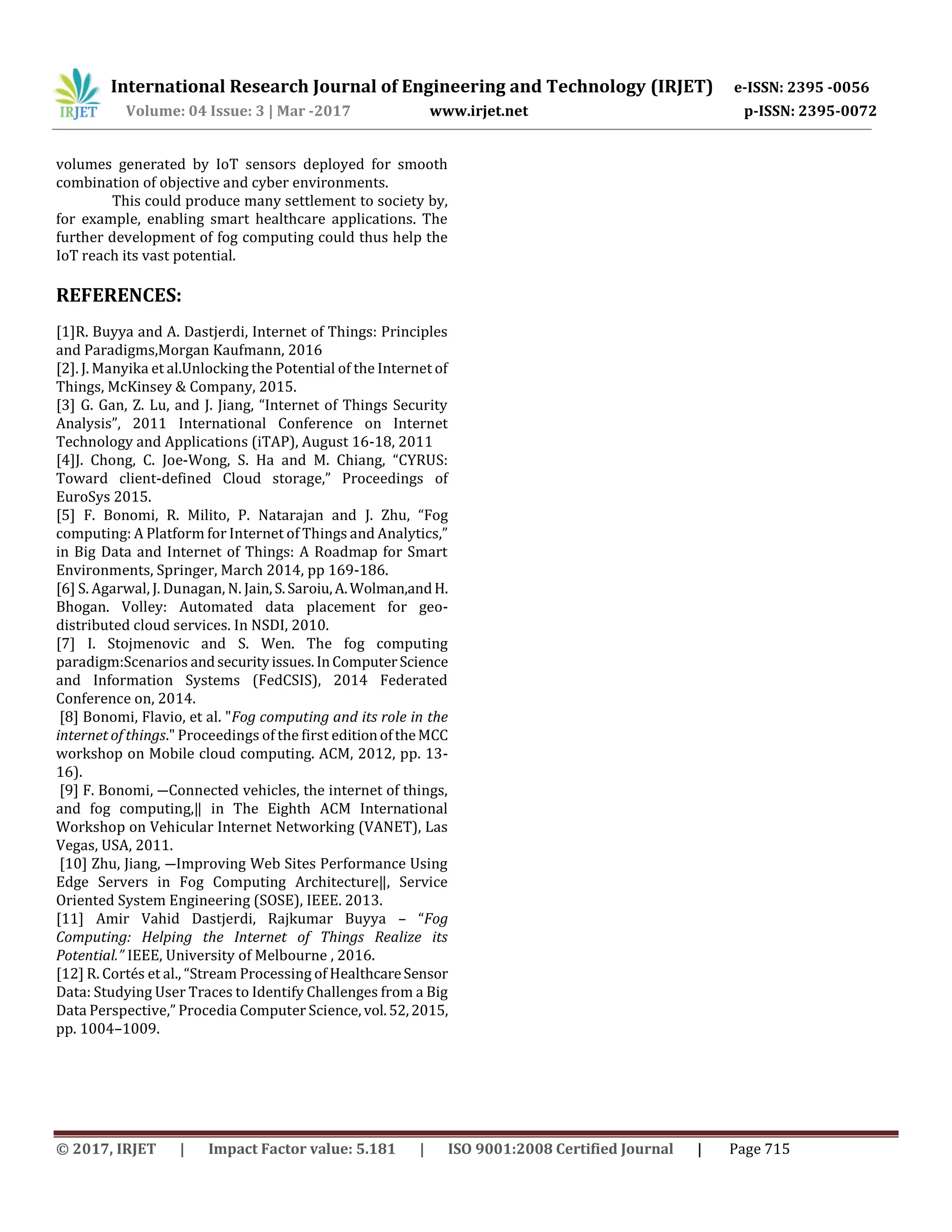 A Review: The Internet of Things Using Fog Computing | PDF