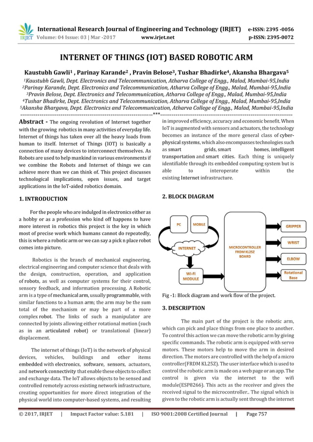 Internet of Things (Iot) Based Robotic Arm | PDF