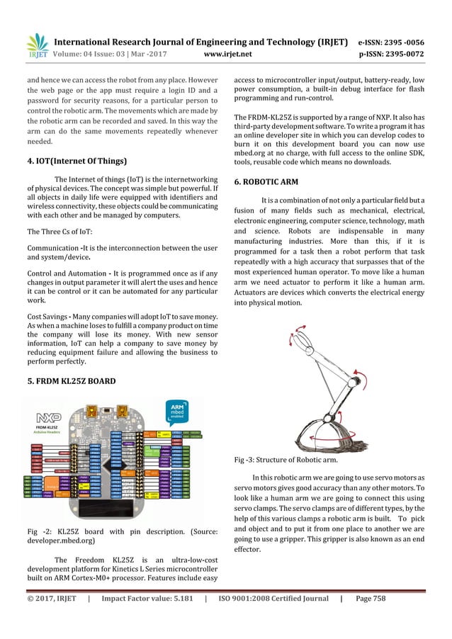 Internet of Things (Iot) Based Robotic Arm | PDF