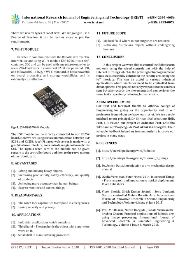Internet of Things (Iot) Based Robotic Arm | PDF