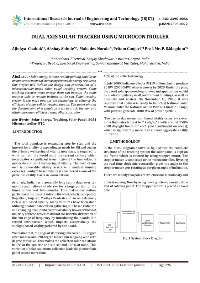 Dual Axis Solar Tracker Using Microcontroller | PDF